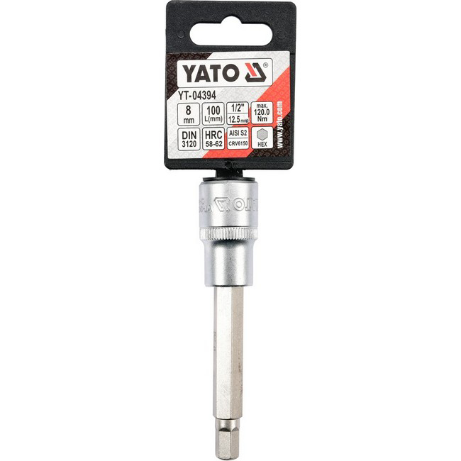 Hex Bit Socket - Chrome Vanadium - 1/2" Connector - Long - HEX 8 x 100mm | Yato | LAG-YT-04394 ...