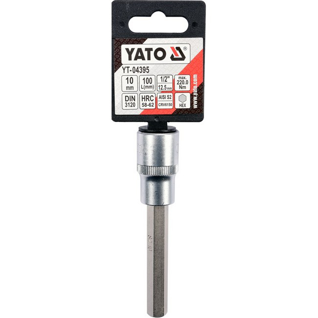 Hex Bit Socket - Chrome Vanadium - 1/2" Connector - Long - HEX 10 x 100mm | Yato | LAG-YT-04395 ...